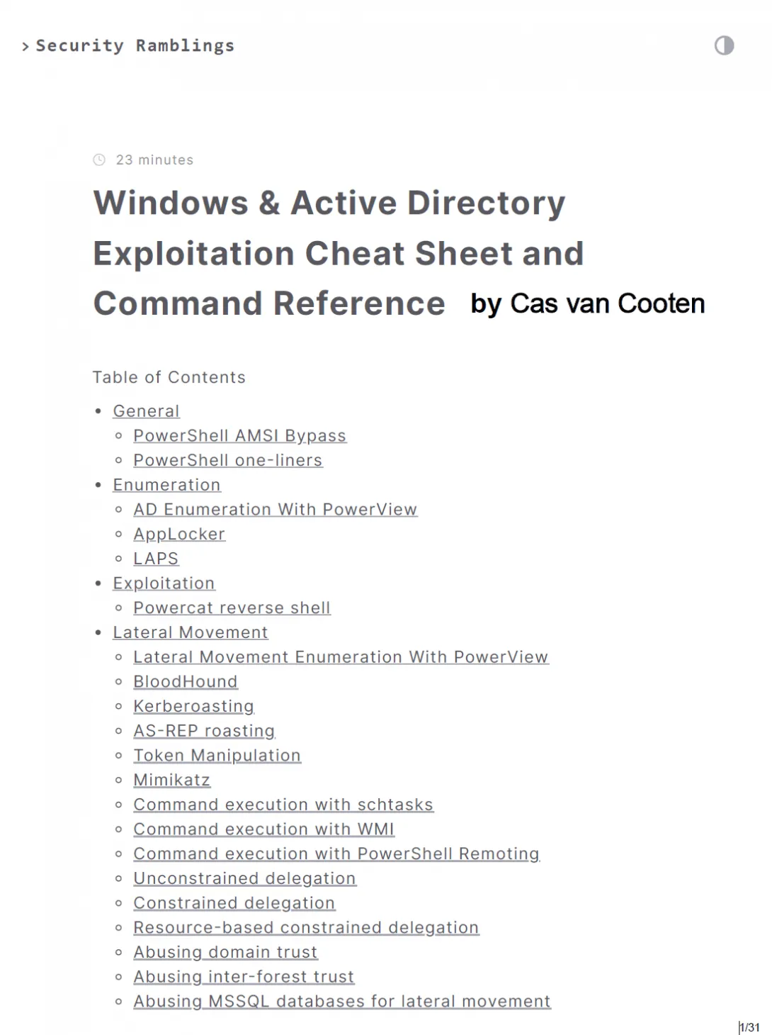 Windows & Active Directory Exploitation Cheat Sheet and Command Reference | Security